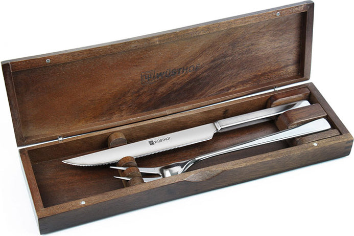 Wusthof 2-Piece Stainless Steel Carving Set in Walnut Chest — KitchenKapers